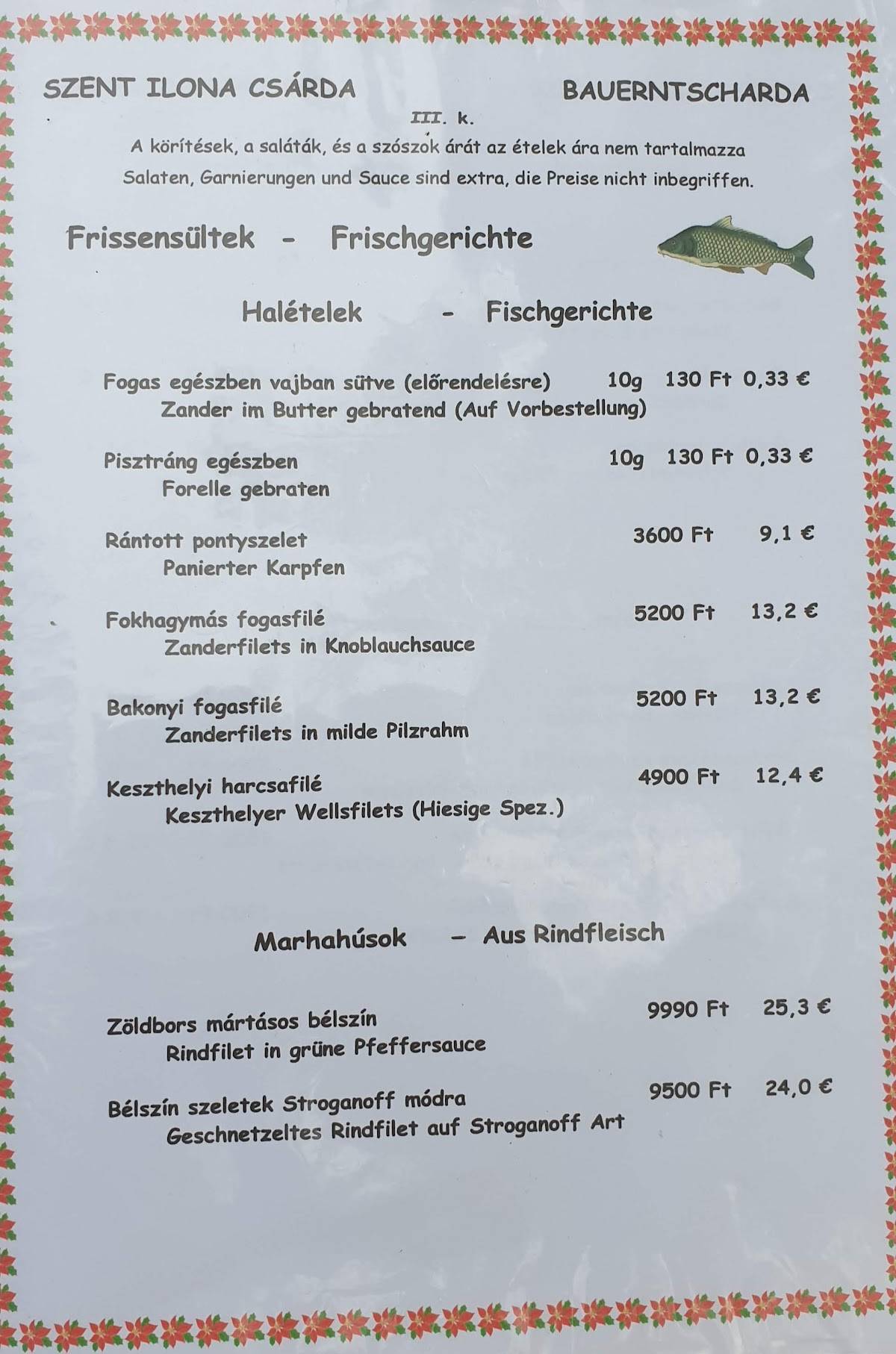 Menu at St. Ilona Camping und Restaurant, Gyenesdiás