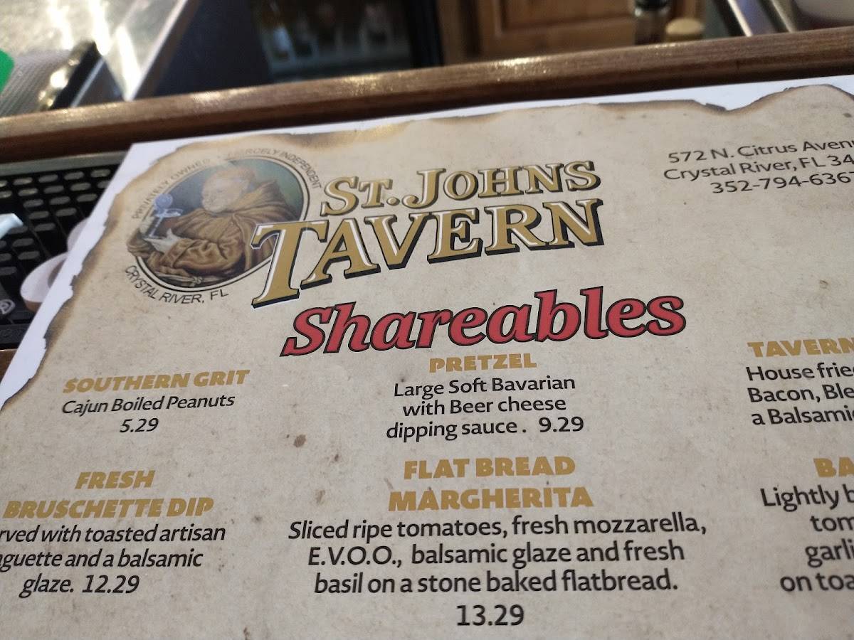 Menu at St. Johns Tavern restaurant, Crystal River