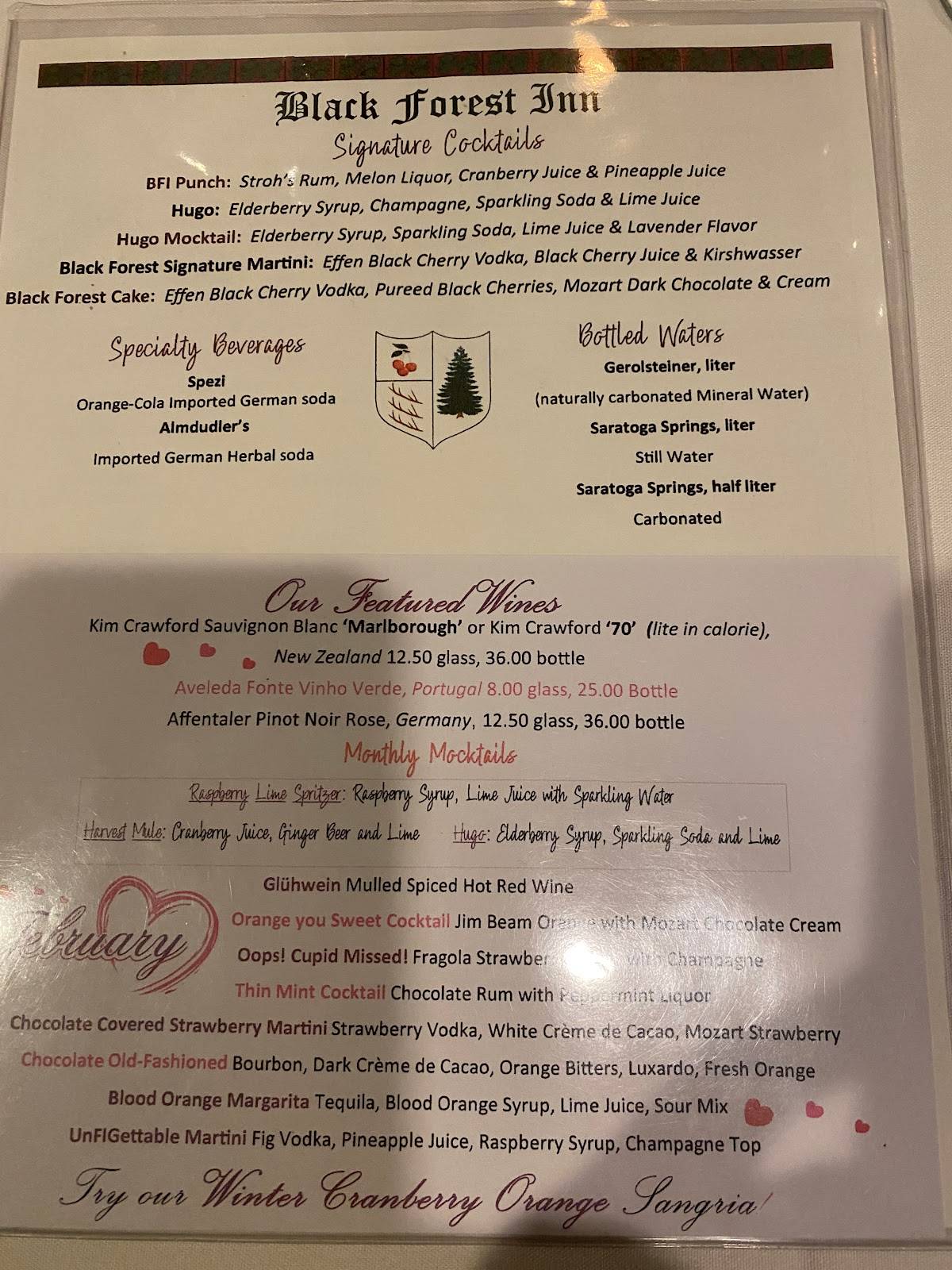 Menu at Black Forest Inn pub & bar, Stanhope