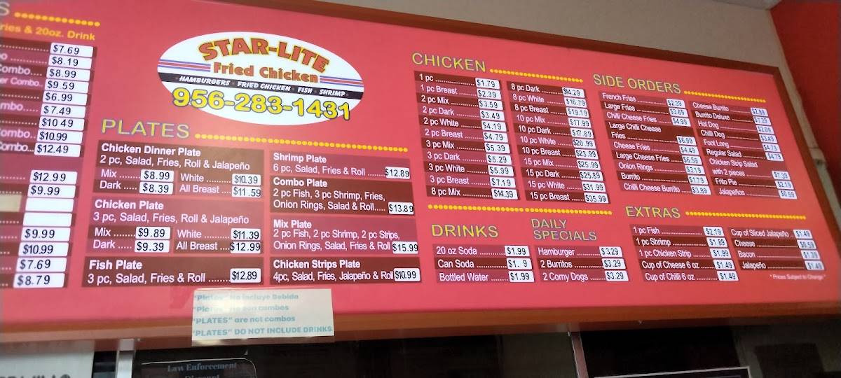 Menu at Star-Lite Fried Chicken restaurant, San Juan