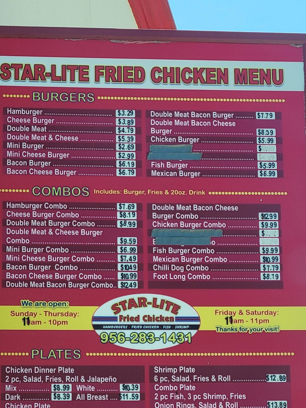Menu at Star-Lite Fried Chicken restaurant, San Juan