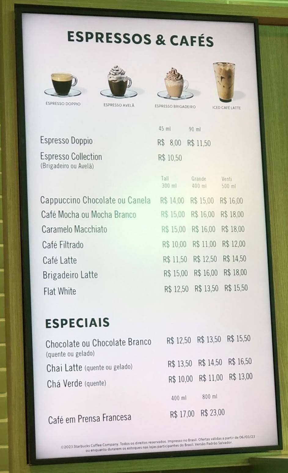 Menu em Starbucks Coffee Shopping da Bahia café, Salvador, Av. Tancredo ...