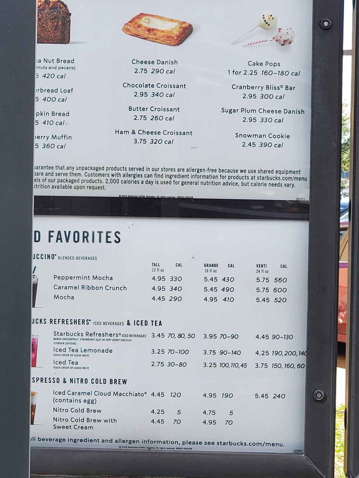 Menu at Starbucks restaurant, Houston, North Fwy