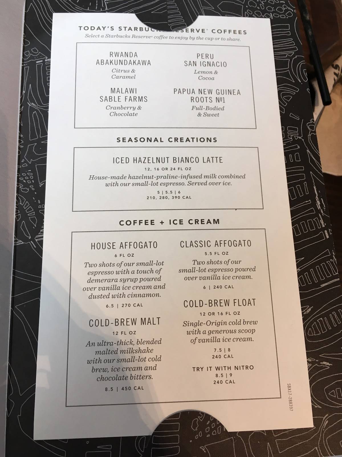 Menu at Starbucks Reserve restaurant, Closter, 79 Vervalen St