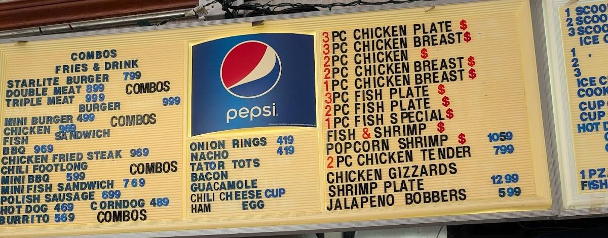 Menu at Starlite Burger fast food, McAllen, 820 N 23rd St