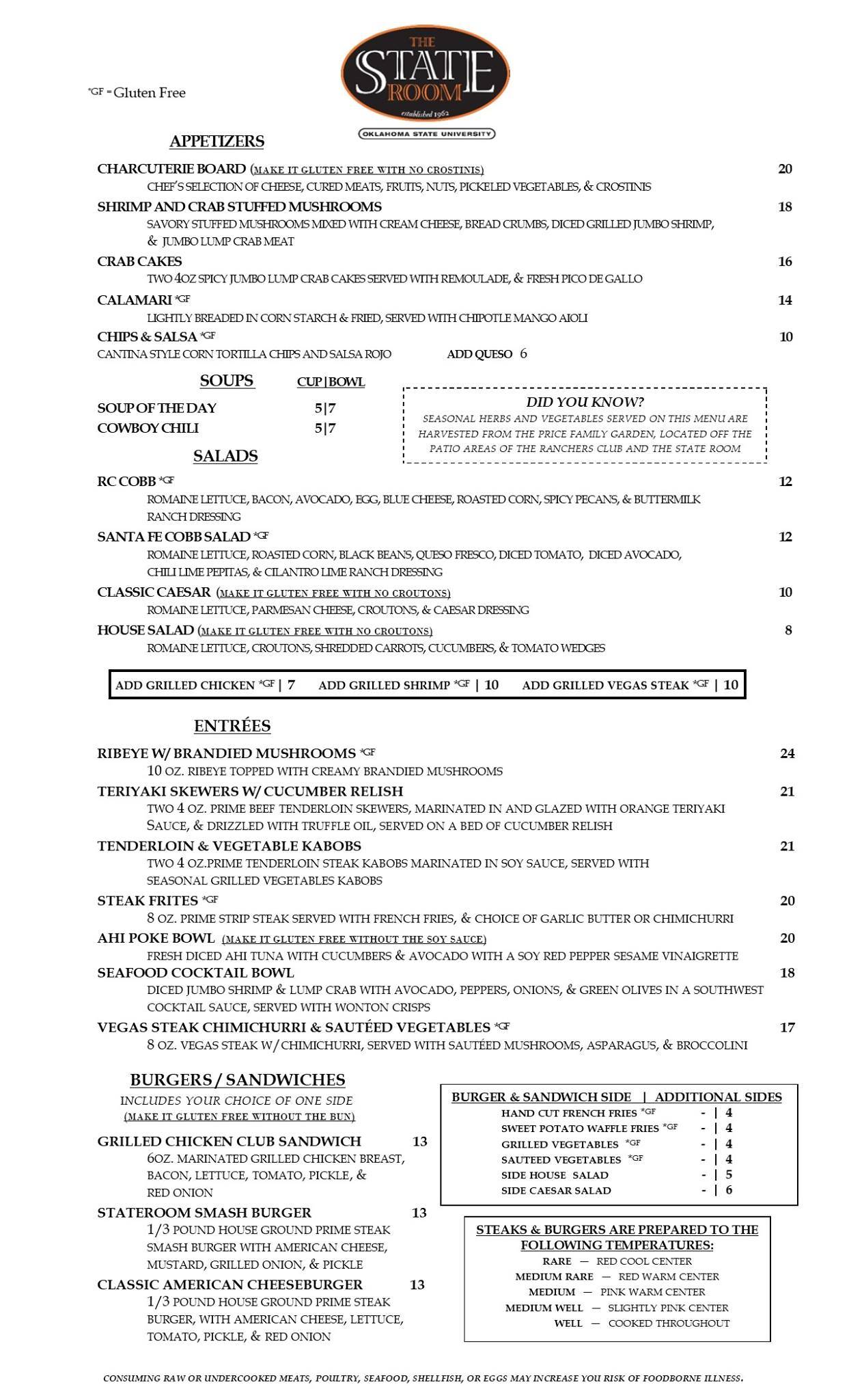 Menu at State Room pub & bar, Stillwater