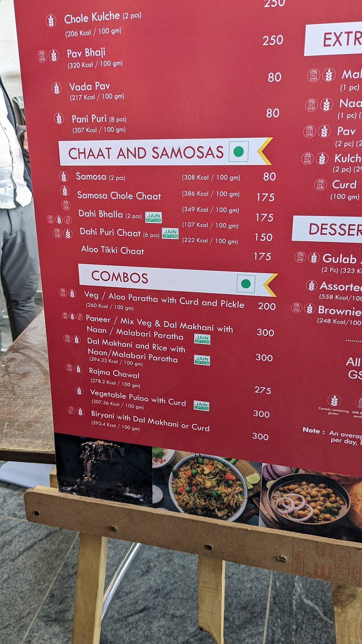 Menu at Statue of Unity Canteen, India