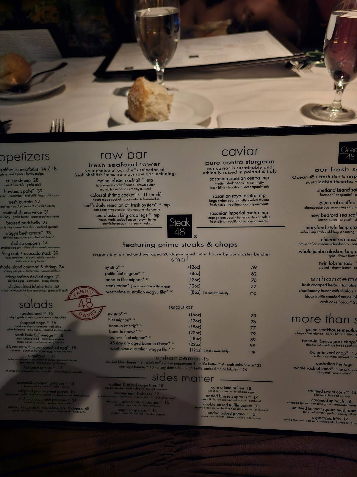 Menu at Steak 48 steakhouse, Philadelphia