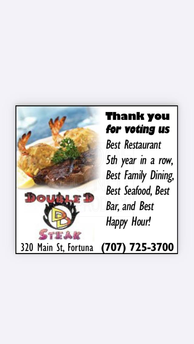 Menu at Double D Steak LLC steakhouse, Fortuna