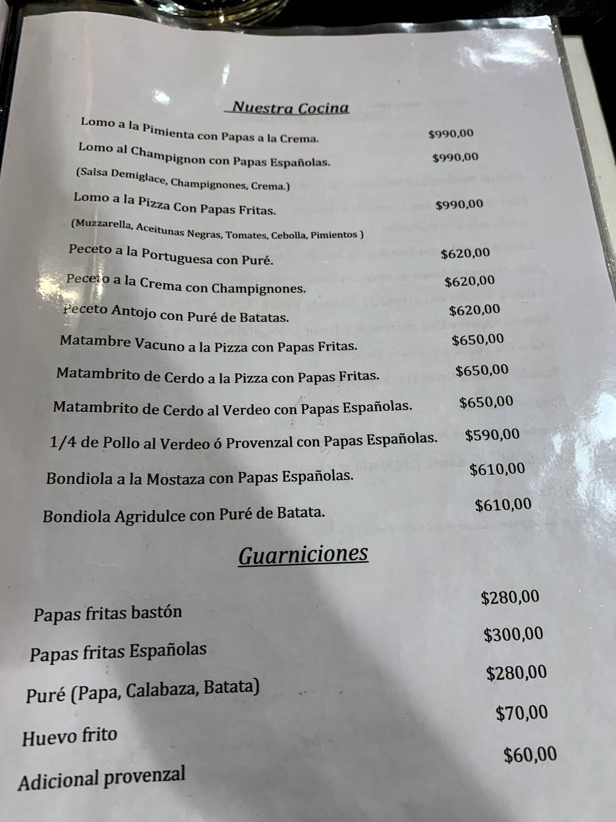 Carta de parrilla El Antojo, Buenos Aires