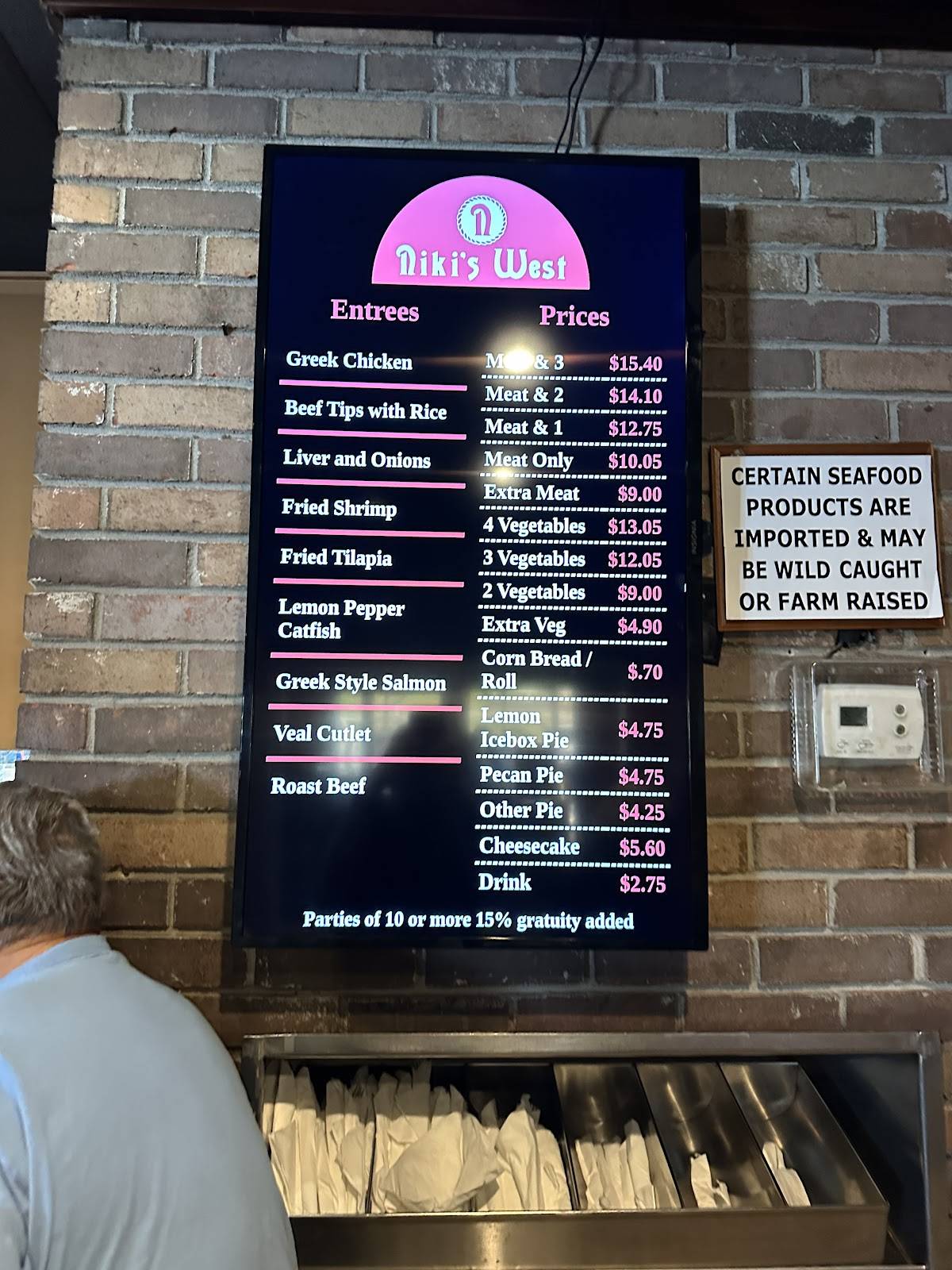 Menu at Niki's West steakhouse, Birmingham