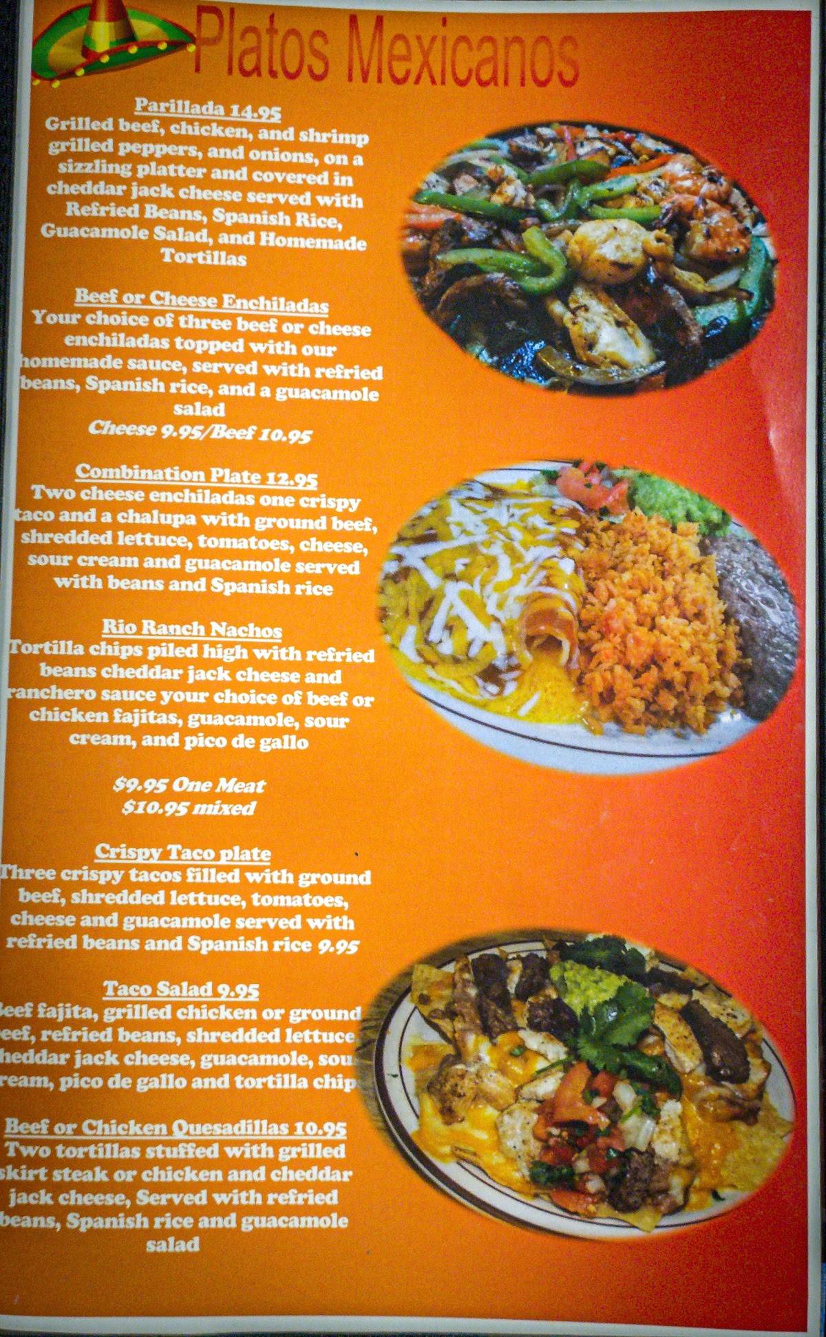 Menu at Rio Ranch Cafe, Kerrville