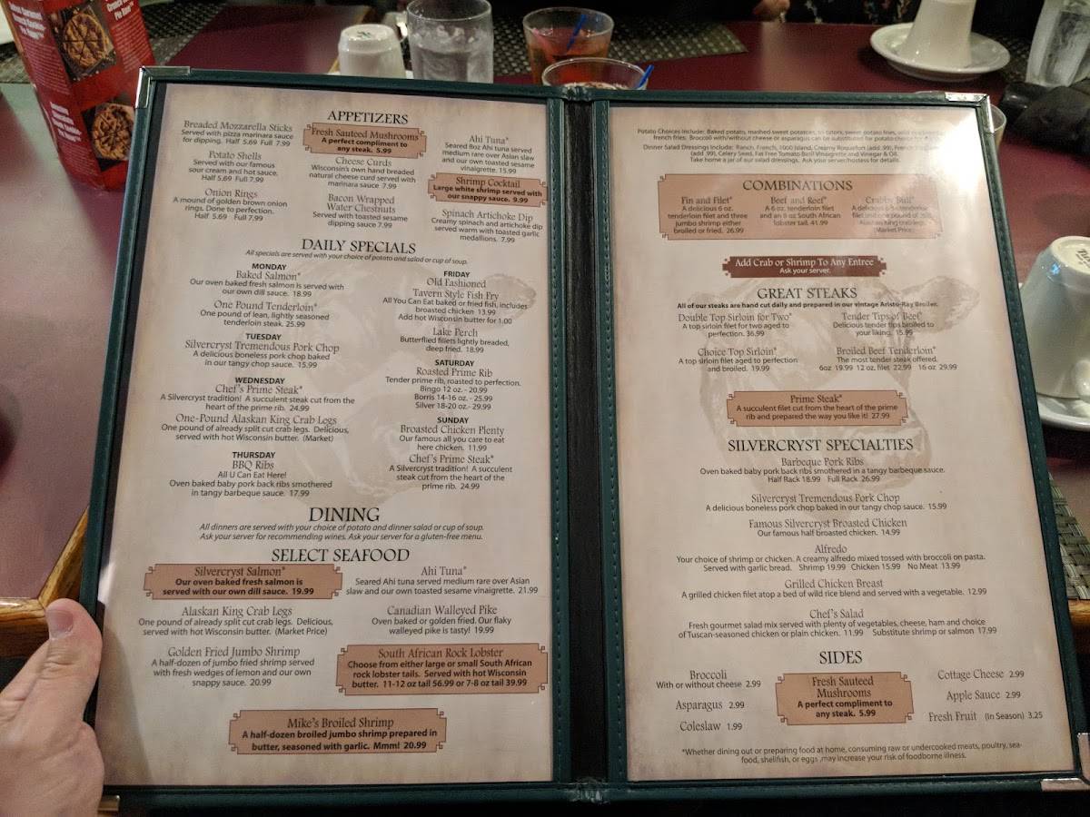 Menu at Silvercryst Supper Club Resort & Motel, Wautoma