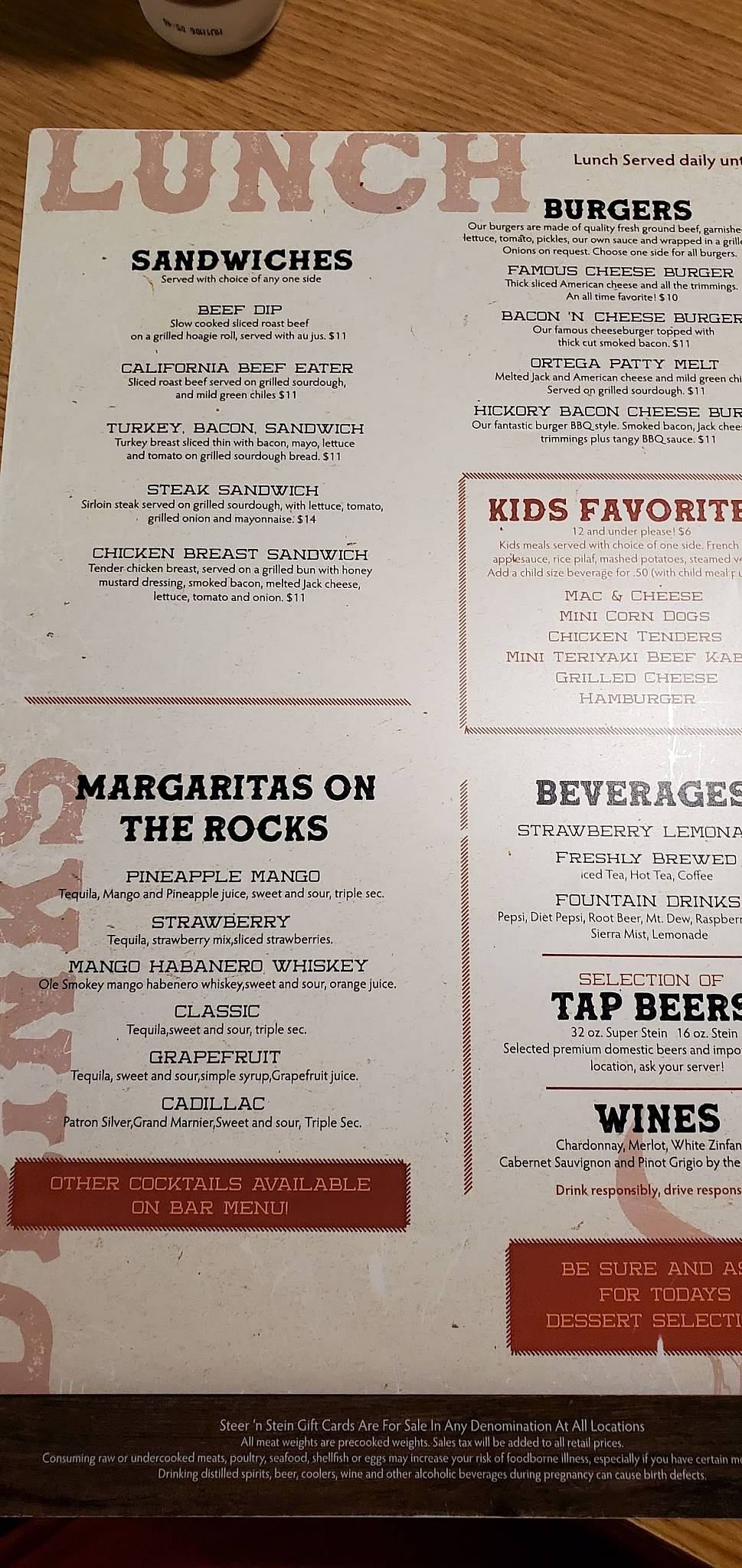Menu at Steer 'n Stein Restaurant, Hemet