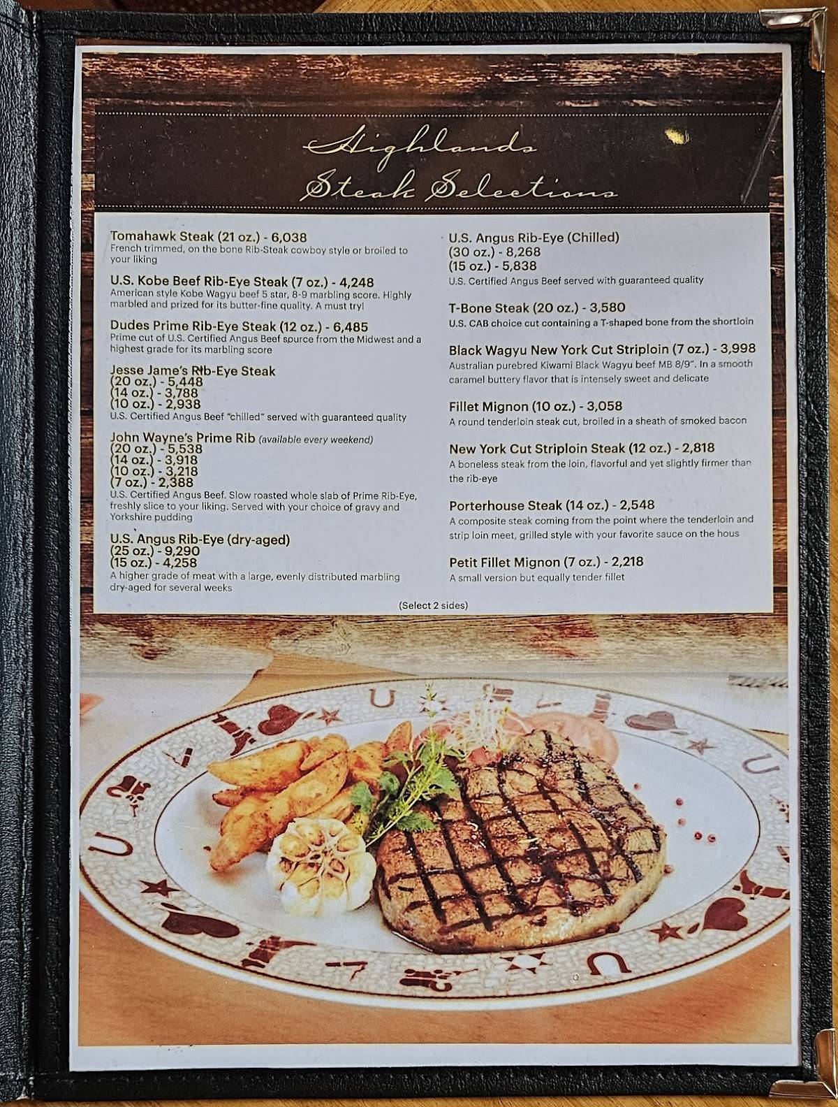 Menu at The Highlander Steakhouse, Tagaytay, 42MM+M7W