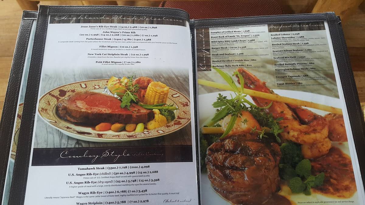 Menu at The Highlander Steakhouse, Tagaytay, 42MM+M7W