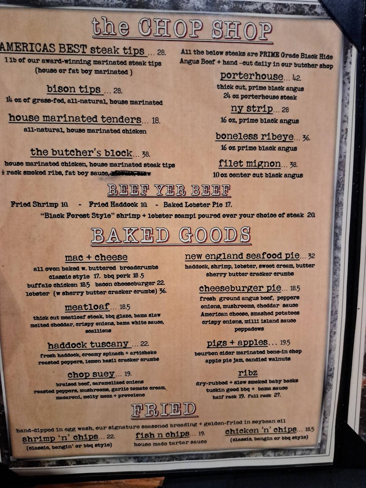 Menu at Tuckaway Tavern and Butchery steakhouse, Raymond