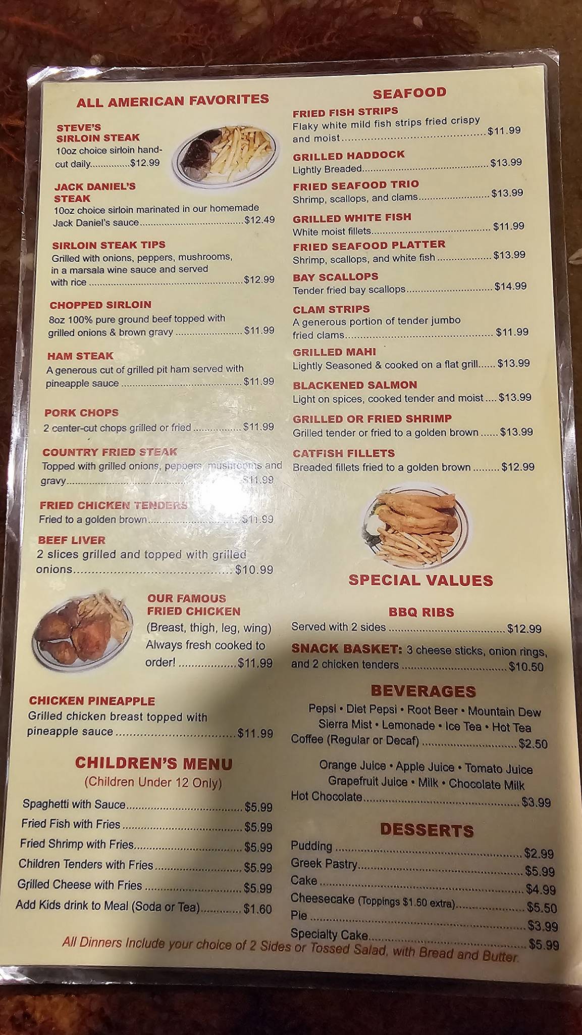 Menu at Steve's Family Diner restaurant, Titusville