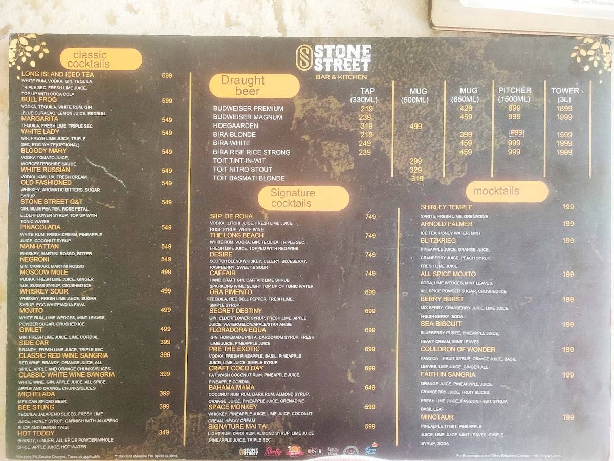 Menu at Stone Street by BHIVE, Bengaluru