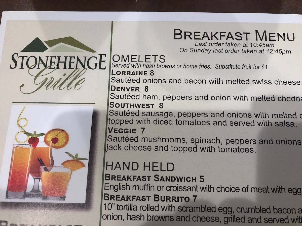 Menu at Stonehenge Grille restaurant, Fairfield Glade, 222 Fairfield Blvd