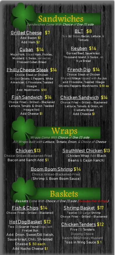 Menu at Stone's Irish Pub, Keystone Heights