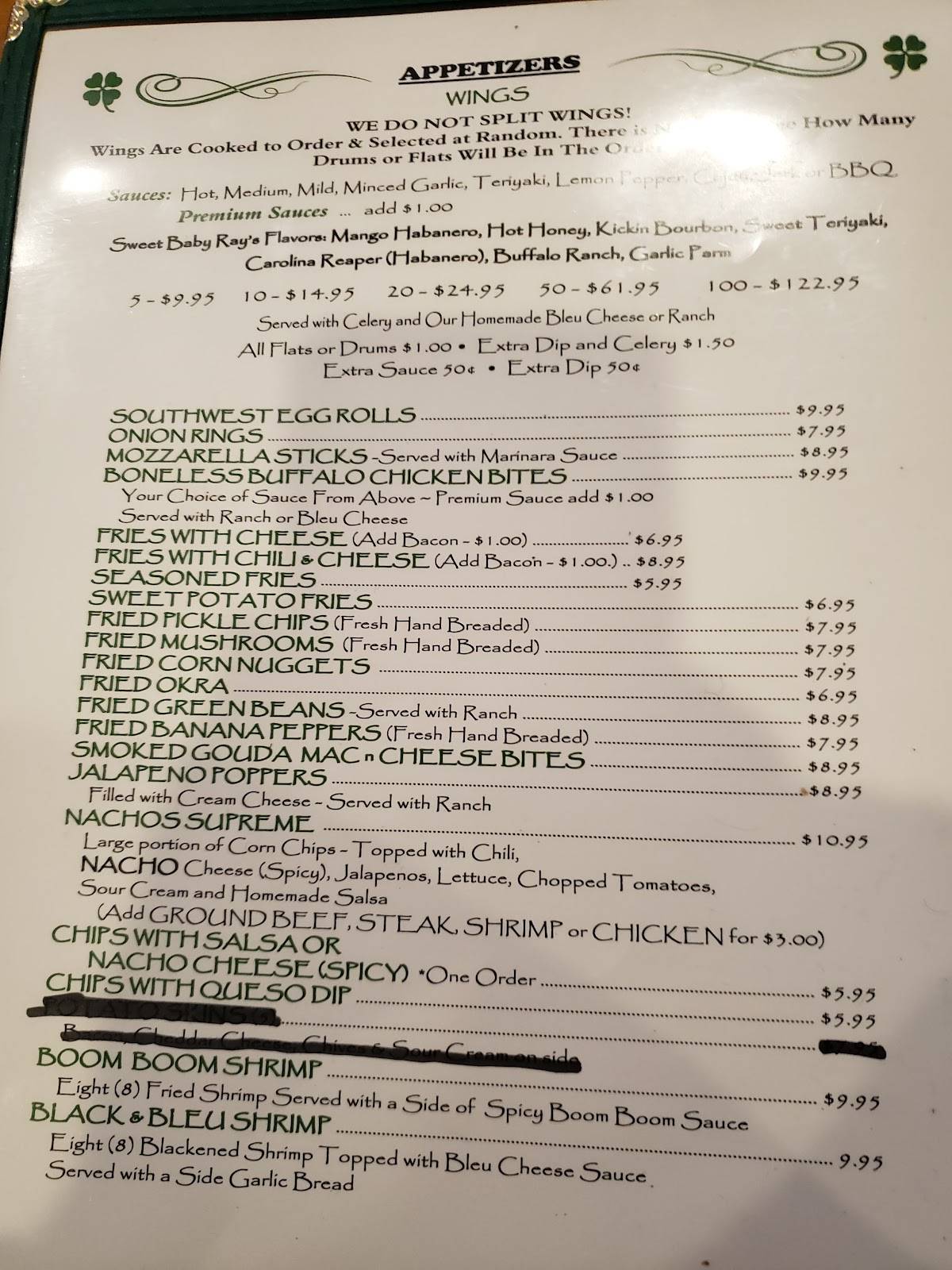 Menu at Stone's Irish Pub, Keystone Heights