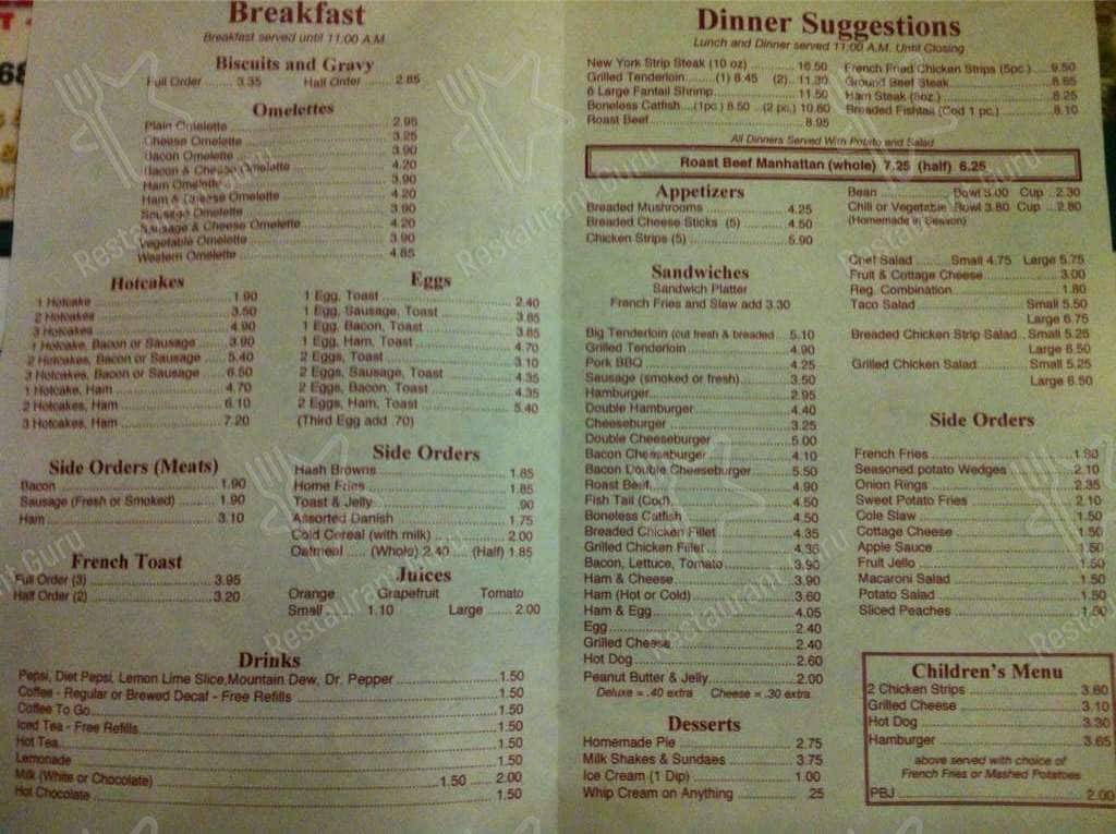 Menu at Storie's Restaurant, Greensburg