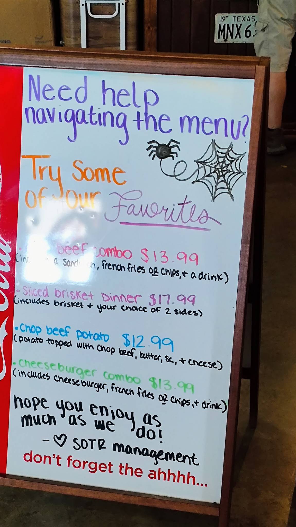 Menu at Straight Off the Road BBQ, Crosby