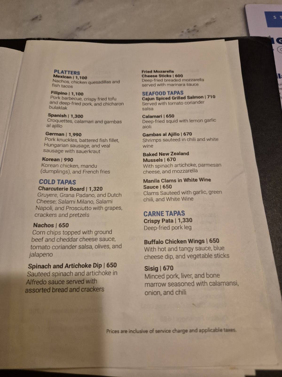 Menu at Straight Up Rooftop Bar at Seda BGC, Taguig, Seda Hotel Rooftop