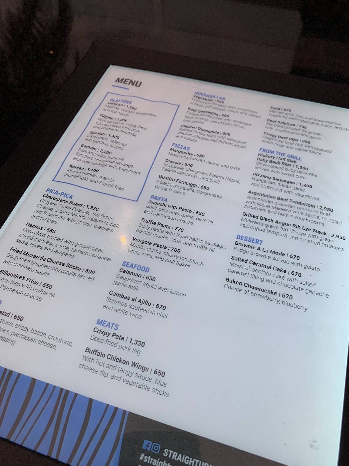 Menu at Straight Up Bar at Seda BGC, Taguig, Taguig, Seda Hotel Rooftop