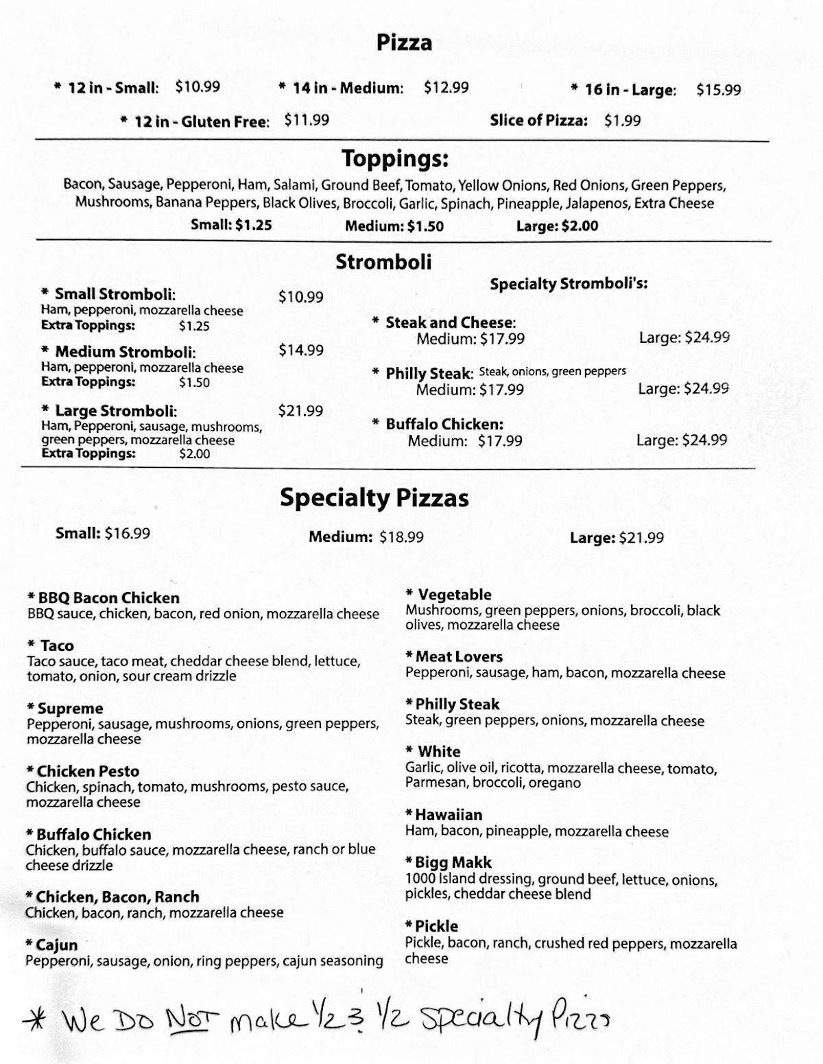 Menu at Streamside Family Restaurant & Pizzeria, Centre Hall