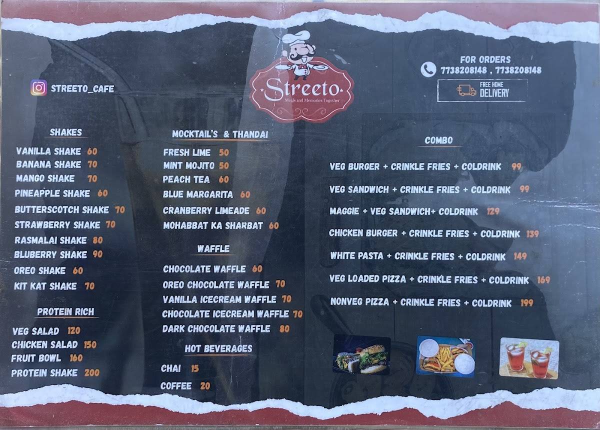 Menu at Streeto Cafe, Jammu