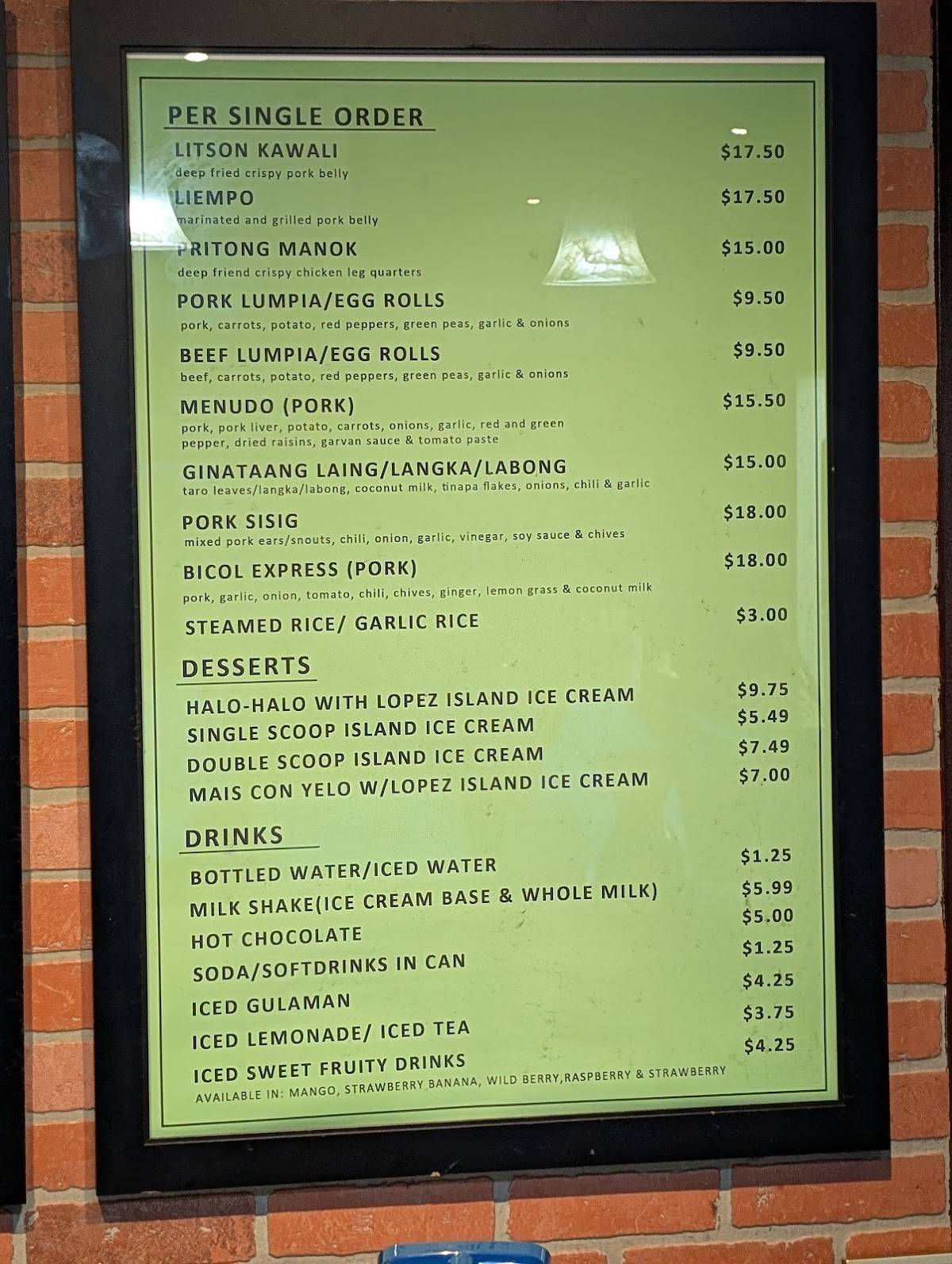 Menu at Strita Kitchen ( Traditional Filipino Food ) restaurant, Arlington