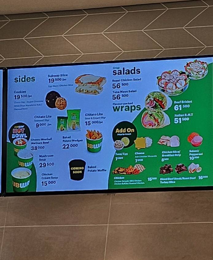 Menu at Subway - Stasiun KCIC Halim restaurant, East Jakarta