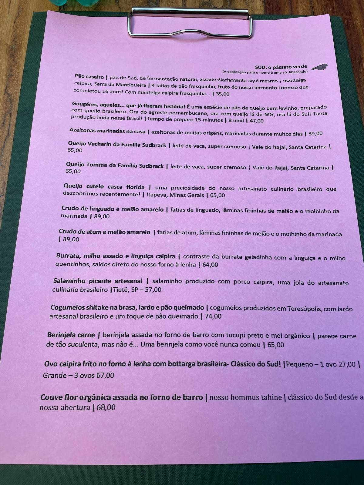 Menu em Restaurant Sud Pássaro Verde, Rio de Janeiro