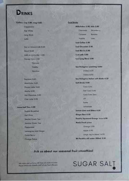 Menu at Sugar Salt Cafe, Galston, 344 Galston Rd