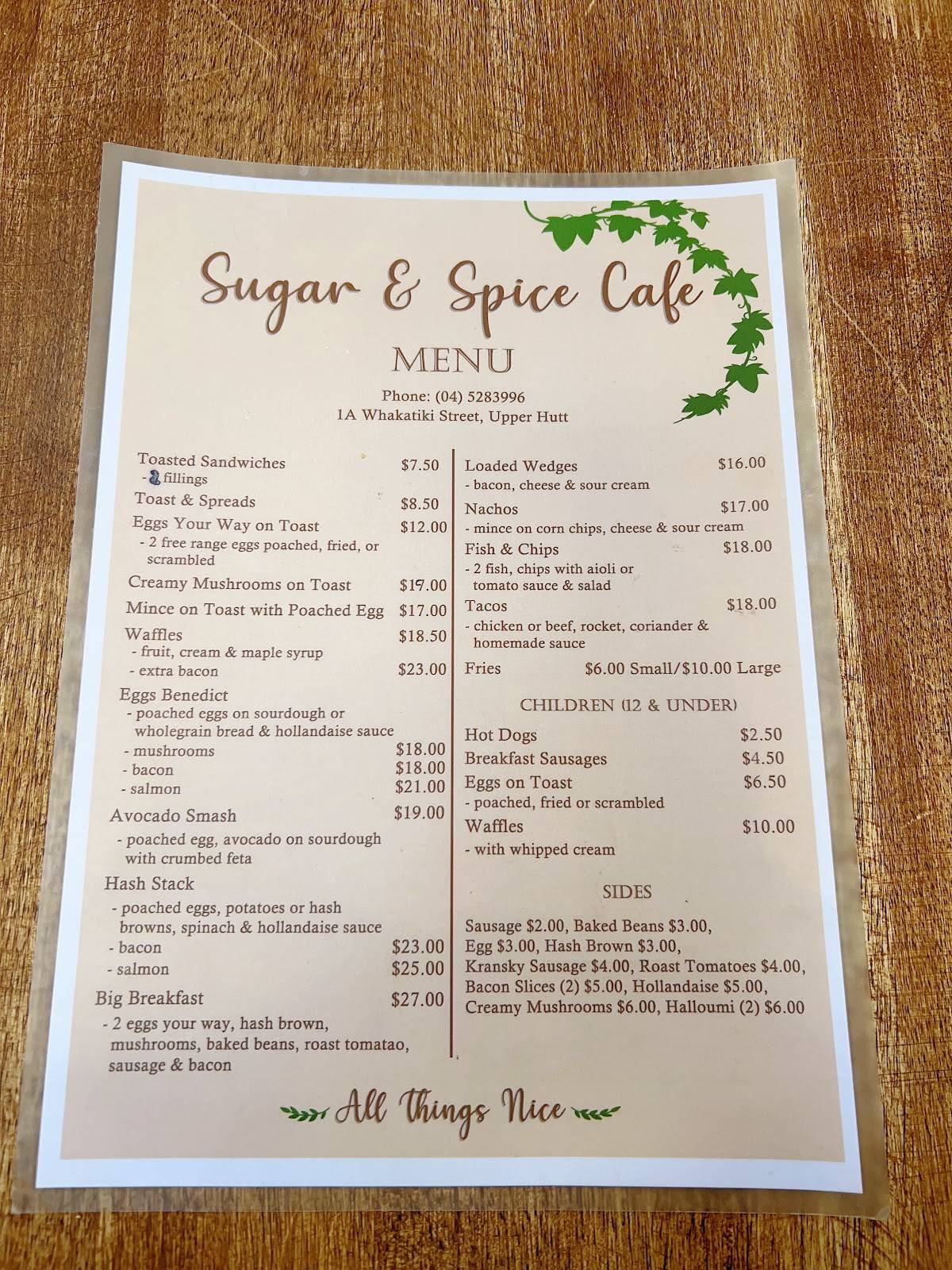Menu at Sugar & Spice Cafe Upper Hutt, Upper Hutt