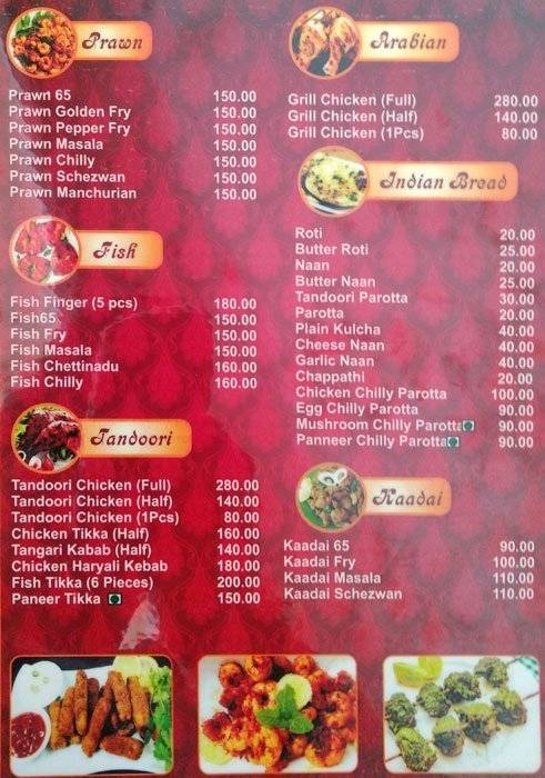 Menu at Suguna Hyderabad Biriyani, Chennai
