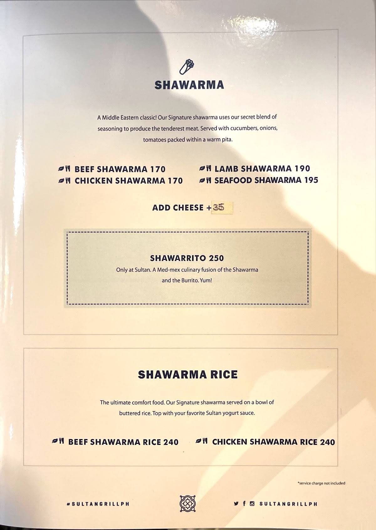 Menu at Sultan Mediterranean Grill restaurant, Makati, UG9 Valero Plaza ...