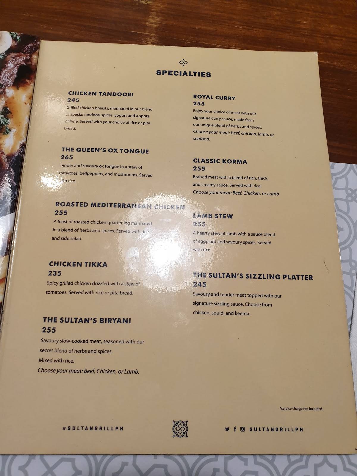 Menu at Sultan Mediterranean Grill restaurant, Makati, UG9 Valero Plaza ...