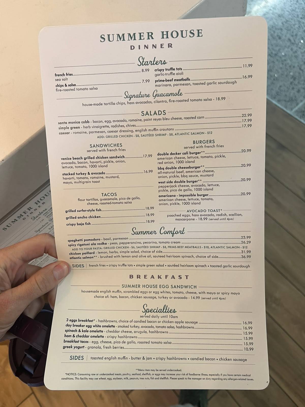 Menu at Summer House pub & bar, Charlotte