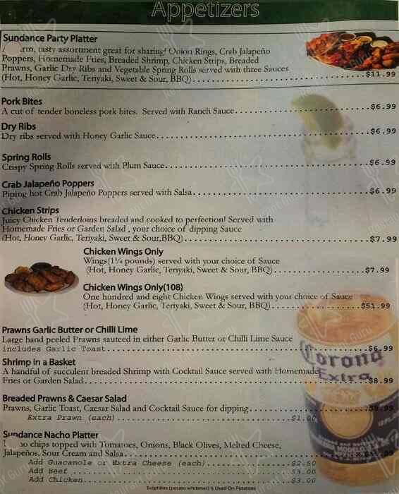 Menu at Sundance Pub and Inn, Delta