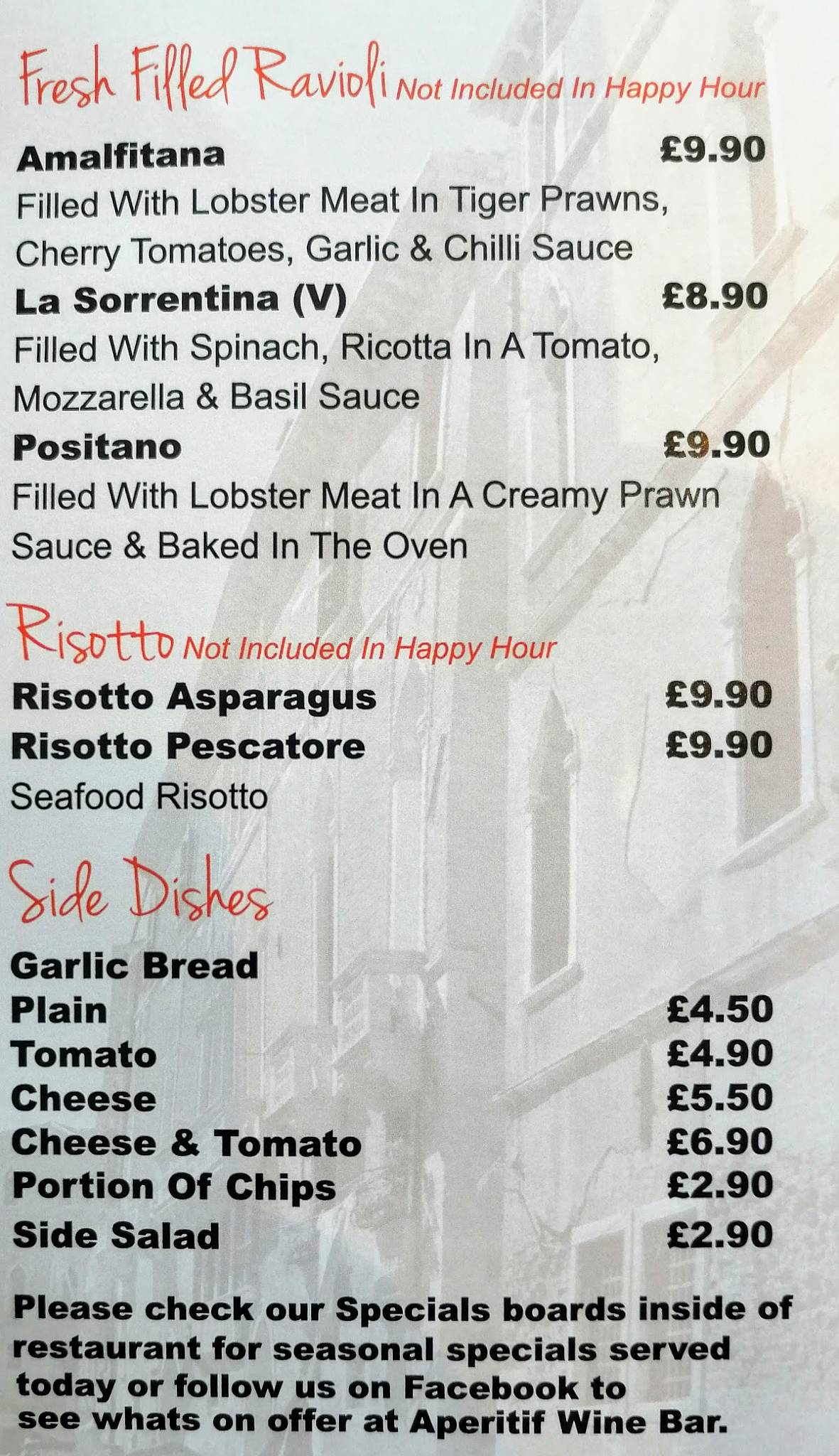 Menu at Aperitif restaurant, Sunderland