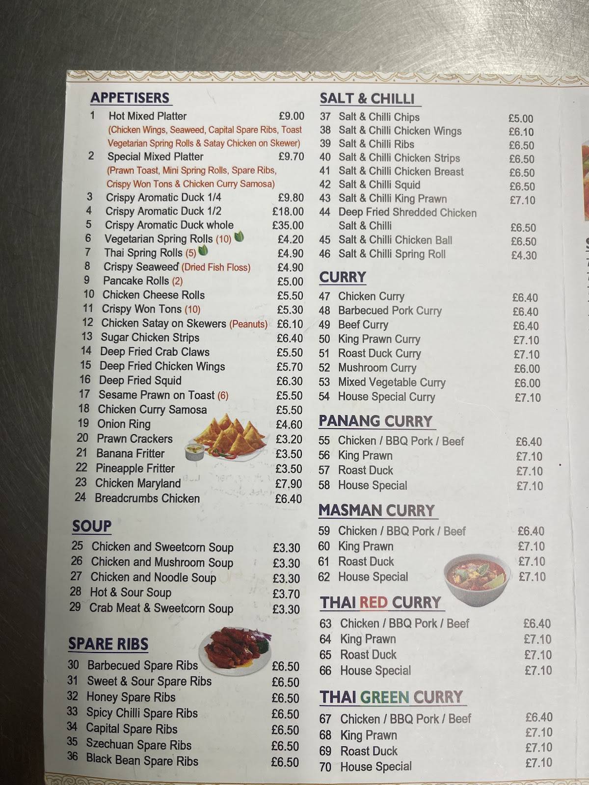 Menu at Sunrise Chinese takeway, Keith
