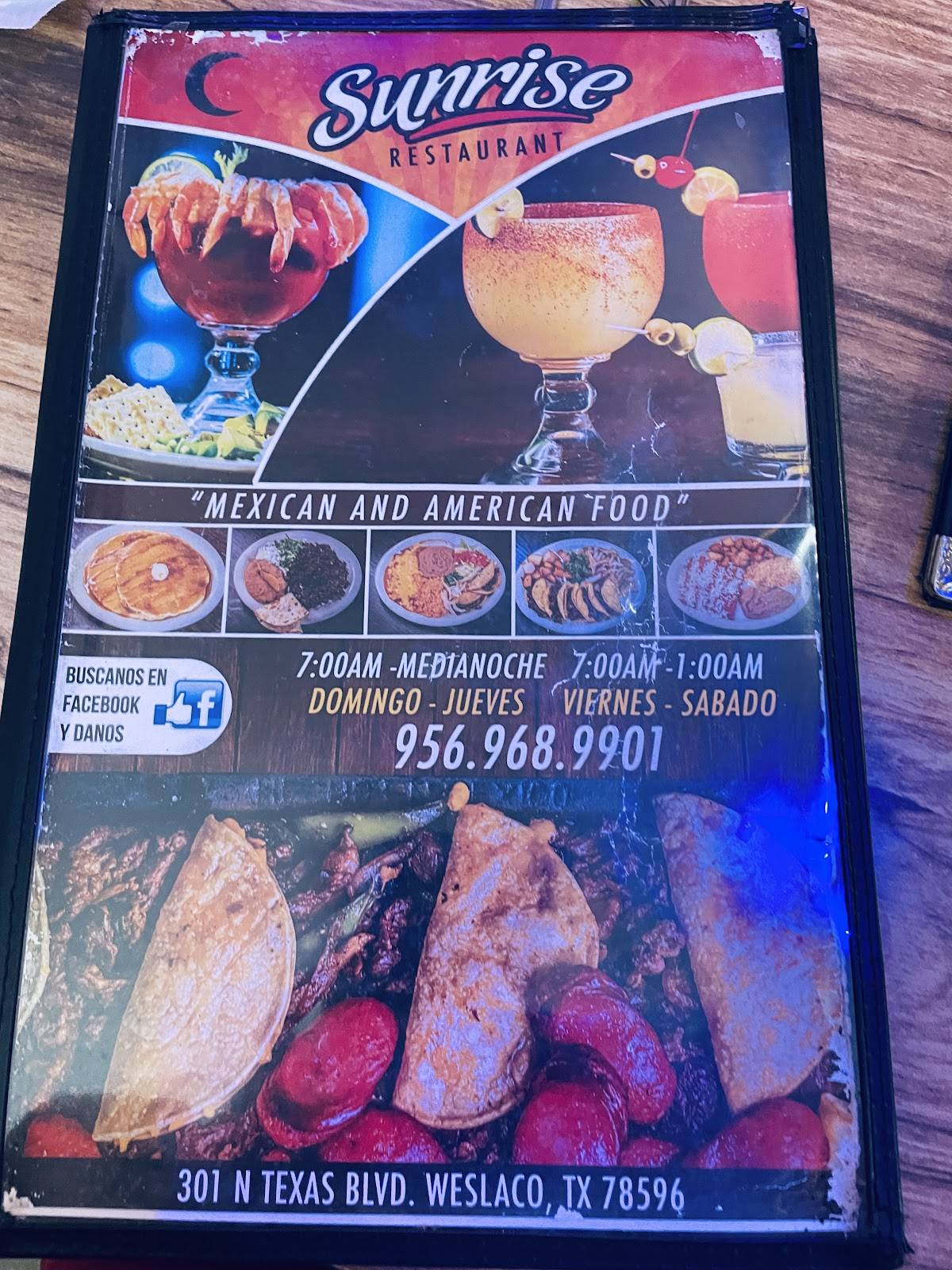 Menu at Sunrise Restaurant, Weslaco