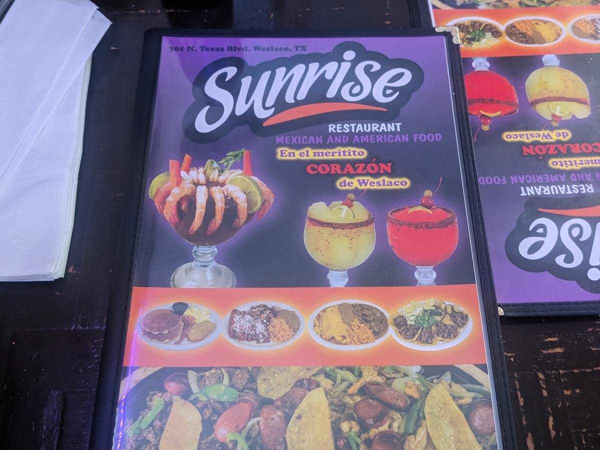 Menu at Sunrise Restaurant, Weslaco