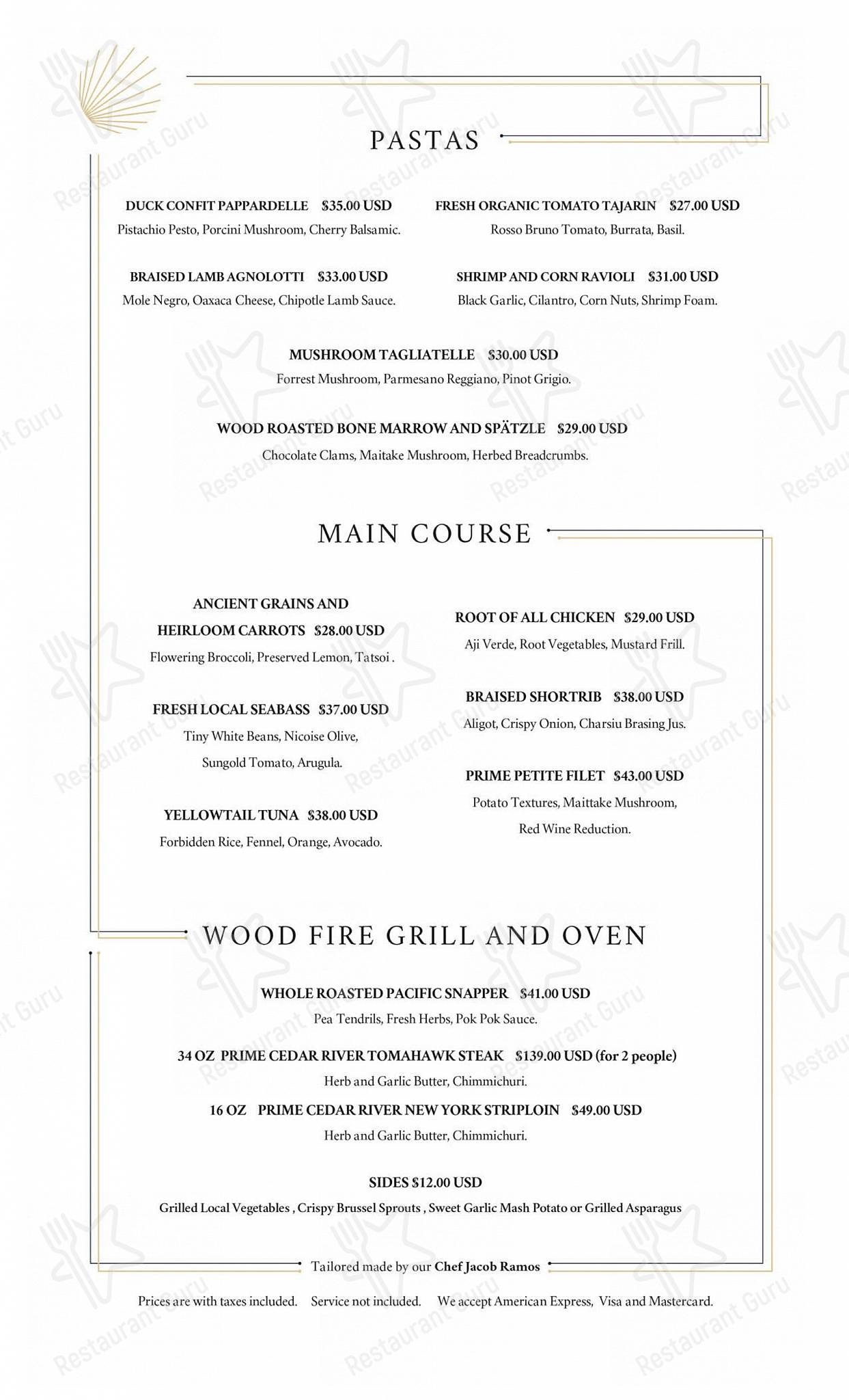 Menu at Sunset Monalisa restaurant, Cabo San Lucas, km 6