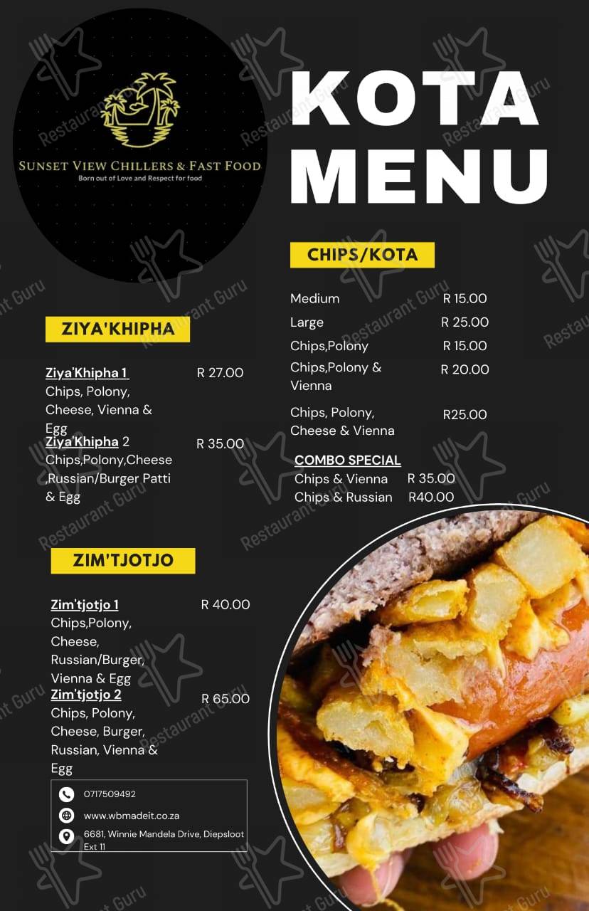 Menu at Sunsetview Chillers & Fast Food, Diepsloot