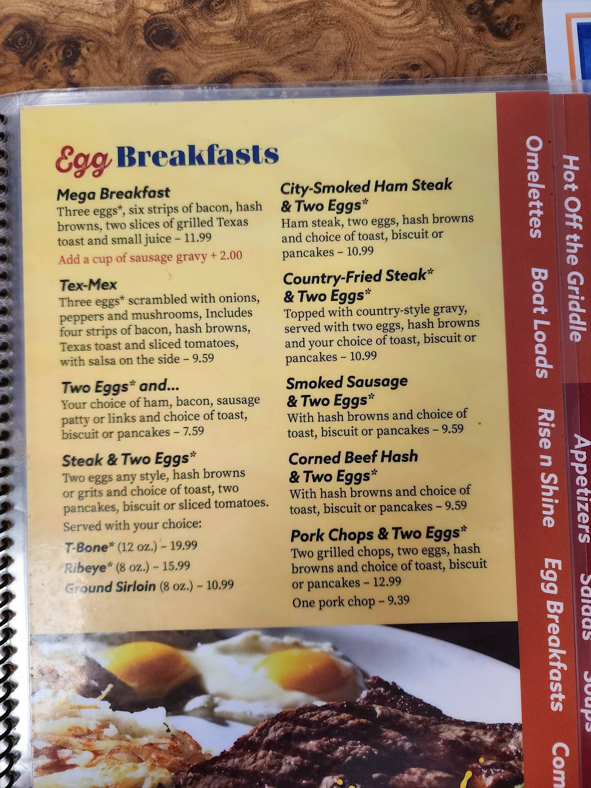 Menu at Sunshine Café restaurant, Seymour