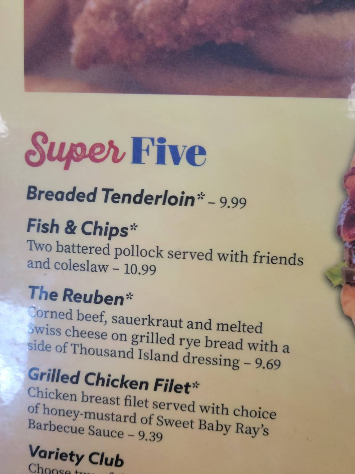 Menu at Sunshine Café restaurant, Seymour